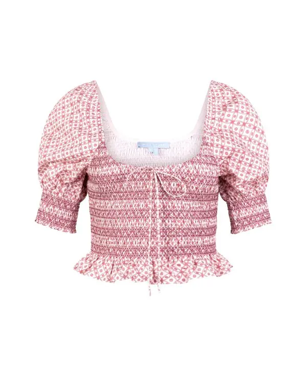 トップス house on the hill S/S Tee (Pink) 80 Hill House Home Madeline Top In Rose Circular Lattice - 28% Off